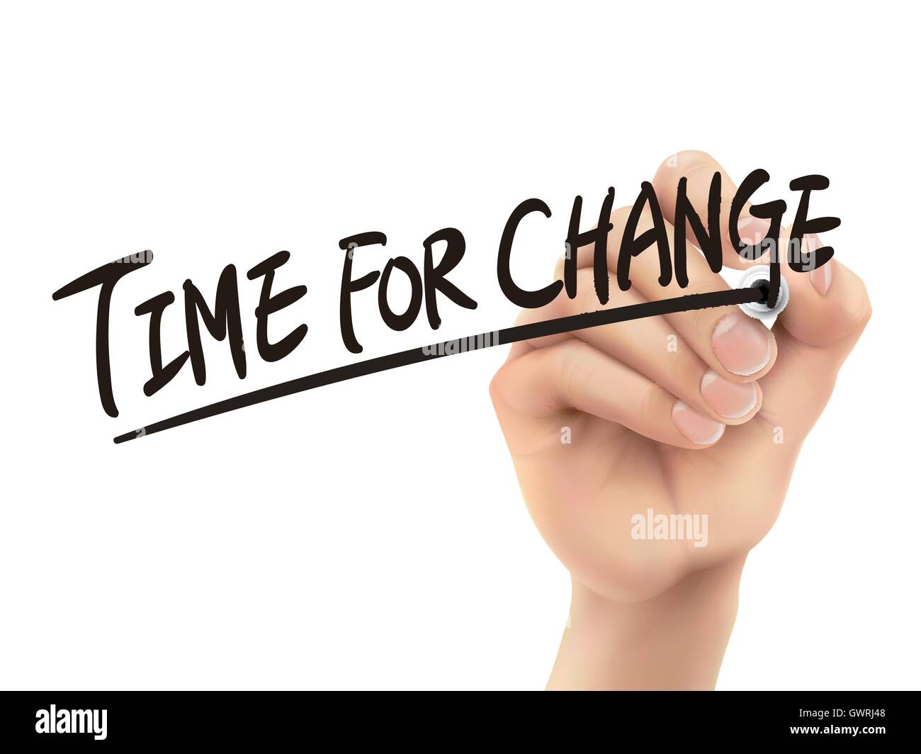 Time for change written by hand, 3D illustration realistic hand writing ...
