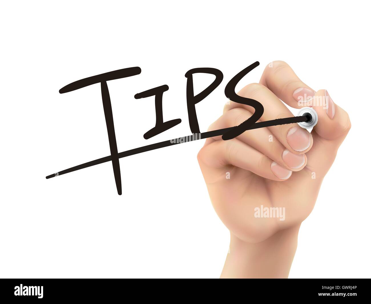 Tips written by hand, 3D illustration realistic hand writing on ...