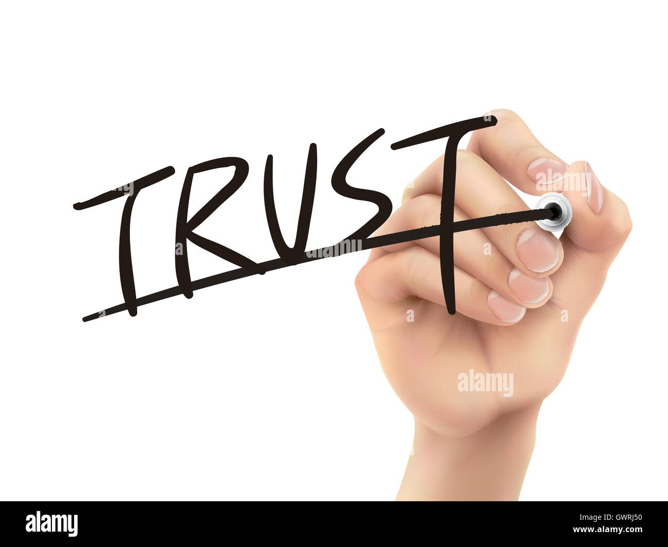 Trust written by hand, 3D illustration realistic hand writing on ...