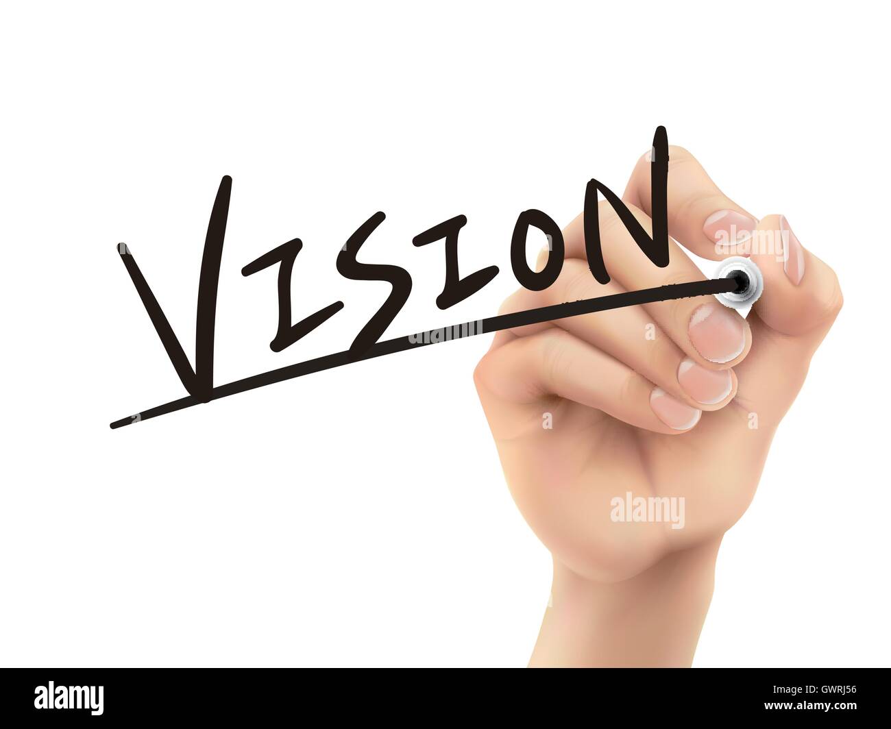 Vision written by hand, 3D illustration realistic hand writing on ...