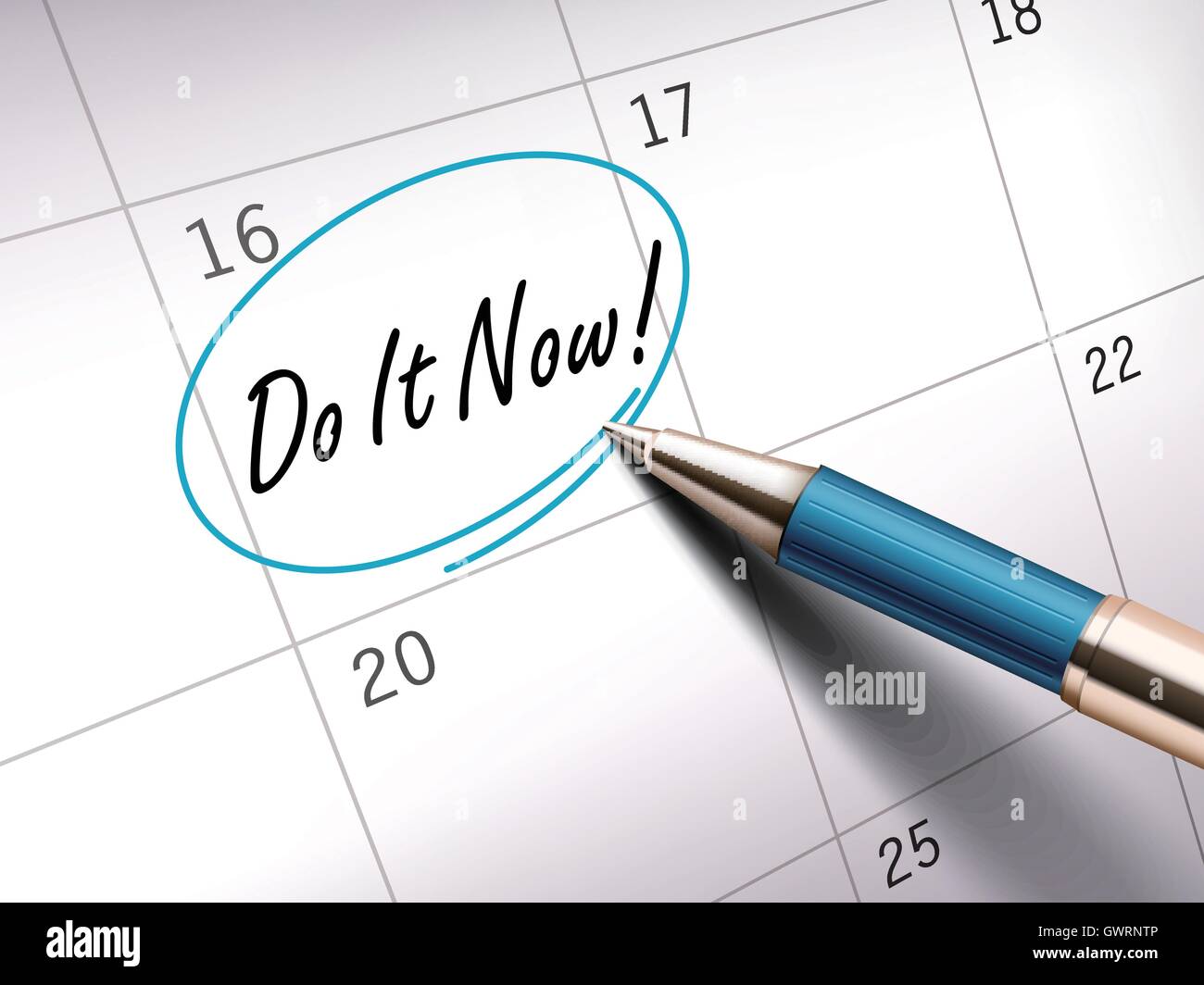 do it now words circle marked on a calendar by a blue ballpoint pen. 3D ...