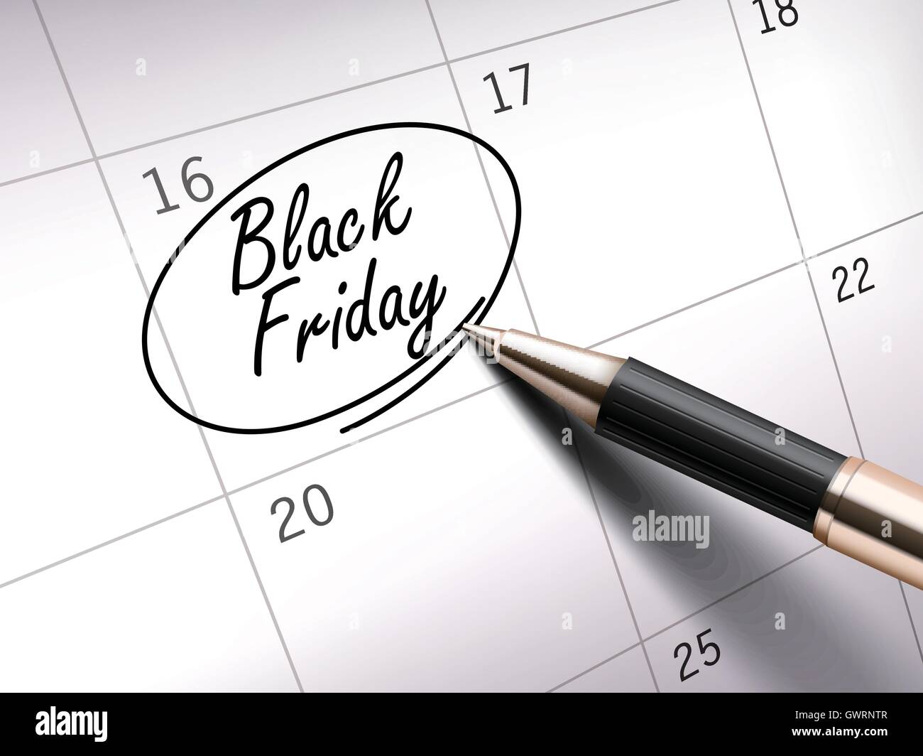Black Friday words circle marked on a calendar by a black ballpoint pen ...