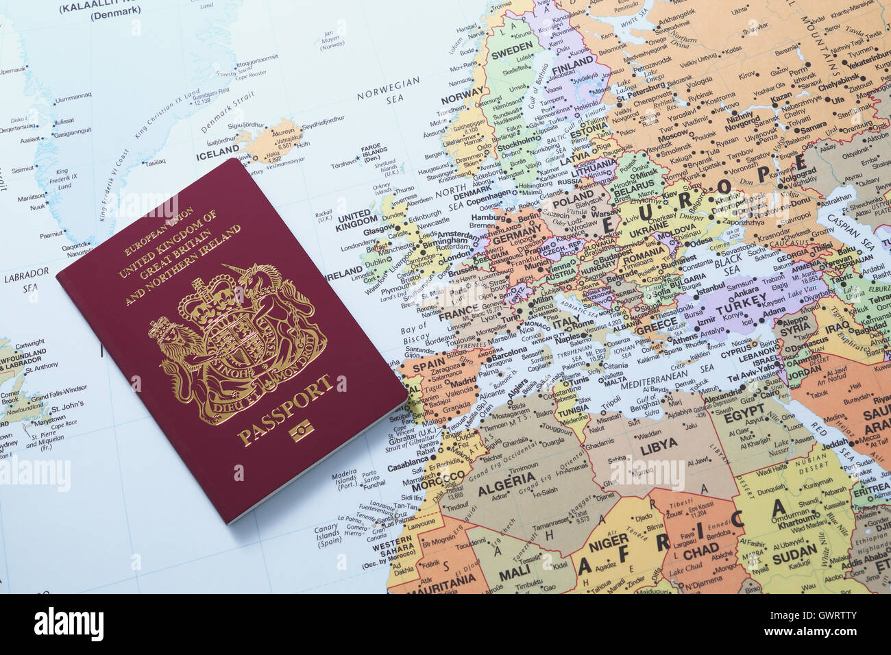 UK passport on world map Stock Photo - Alamy