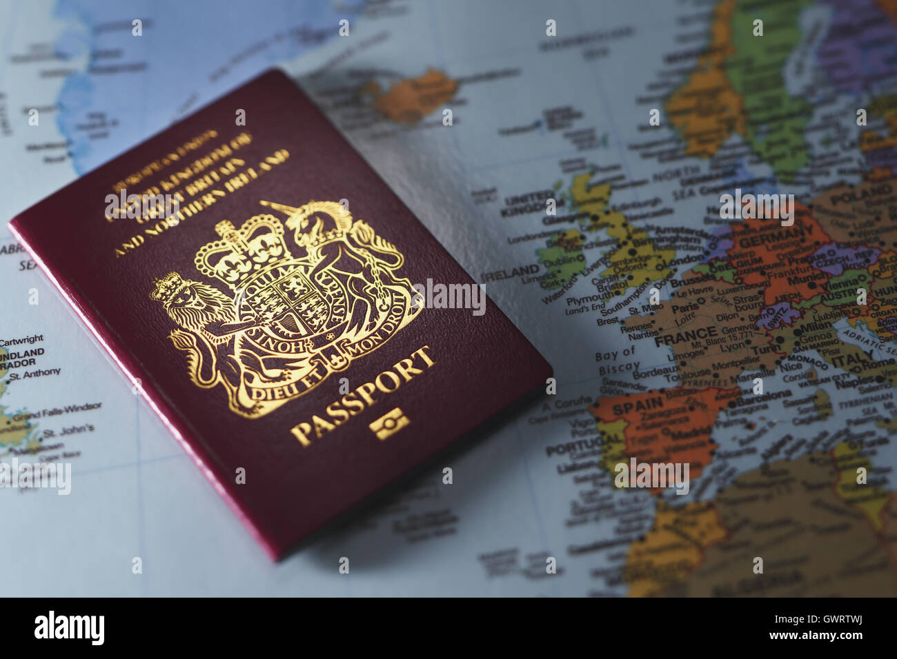 UK passport on world map Stock Photo - Alamy