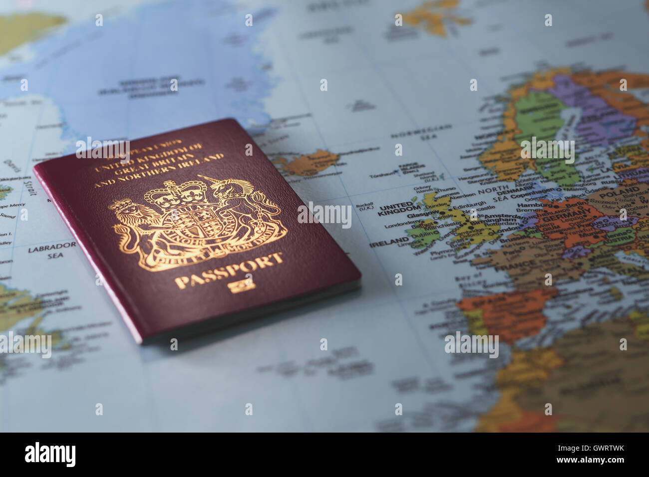 UK passport on world map Stock Photo - Alamy
