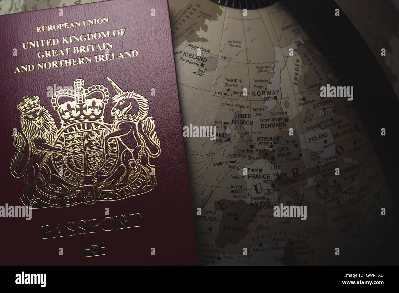 UK passport on world map Stock Photo - Alamy