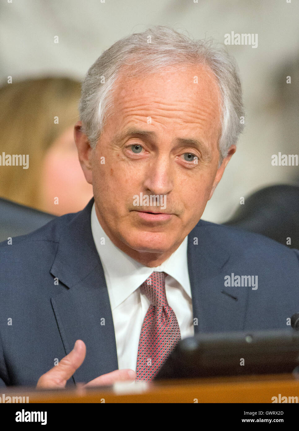 United States Senator Bob Corker (Republican of Tennessee) asks a ...