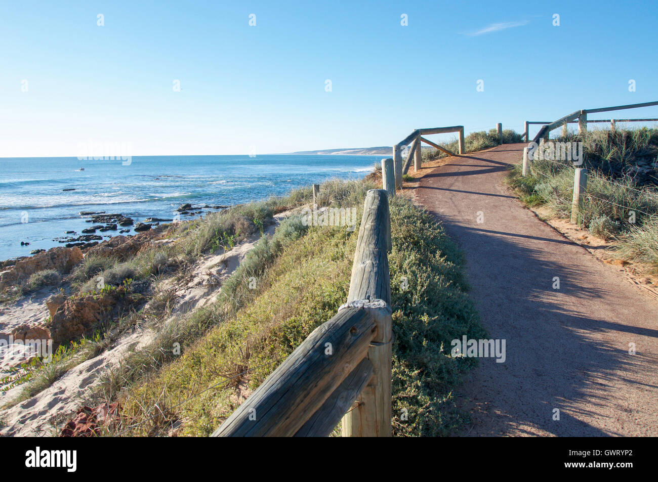 Pedestrian path to lookout from coastal dune over the Indian Ocean and ...