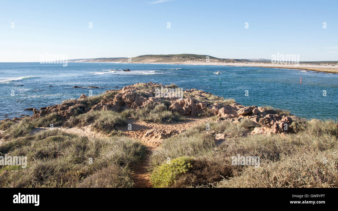 Scenic view overlooking the river mouth where the Murchison River meets ...
