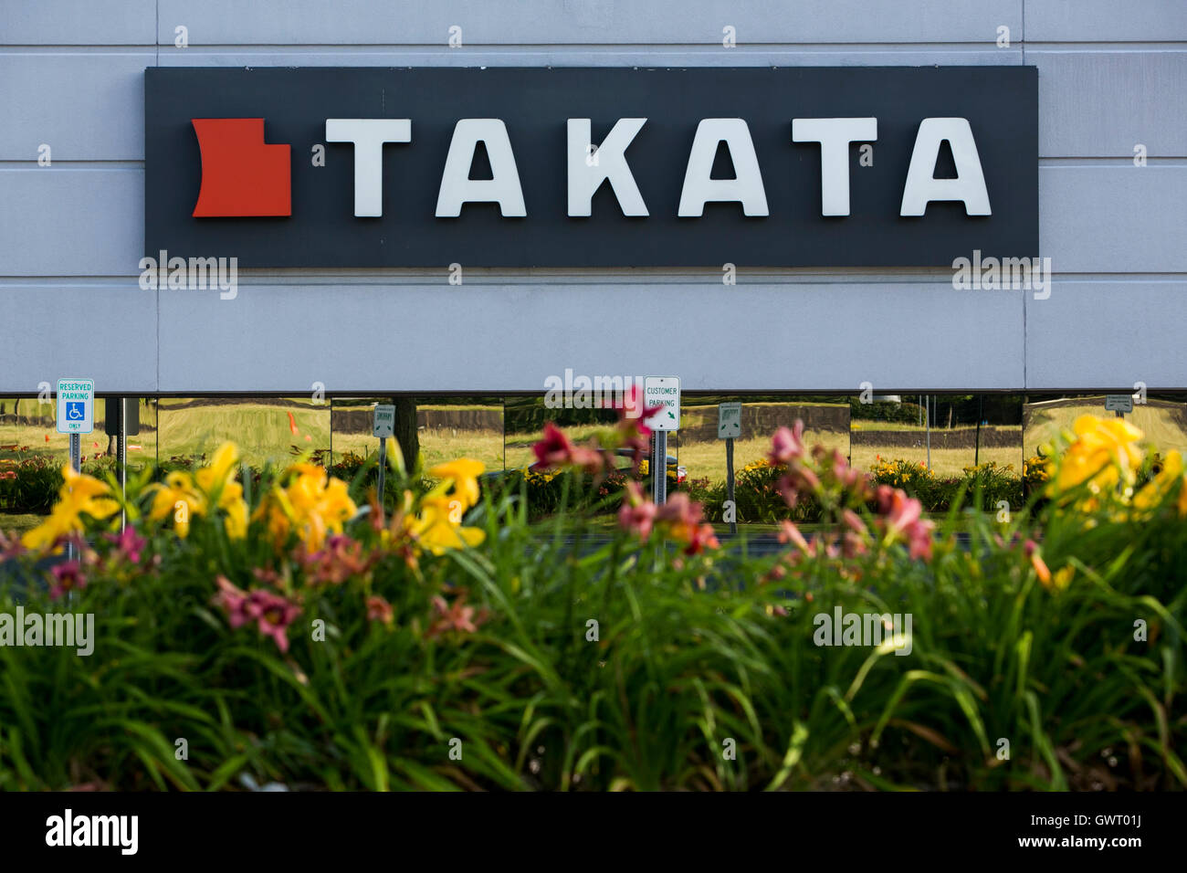 A logo sign outside of a facility occupied by the Takata Corporation in ...