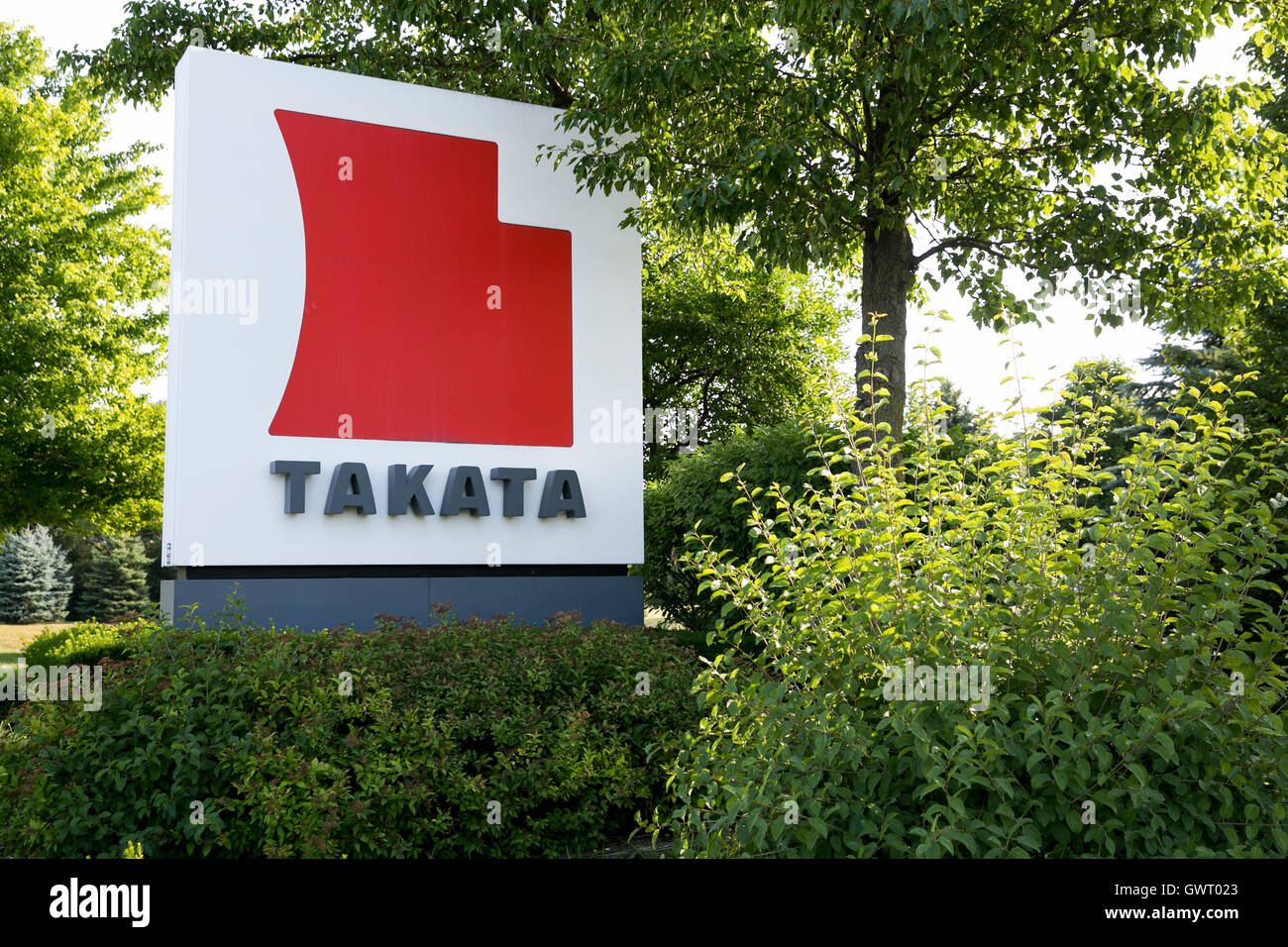 A logo sign outside of a facility occupied by the Takata Corporation in ...