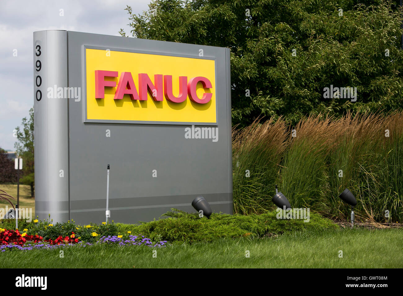 A logo sign outside of a facility occupied by the Fanuc America ...