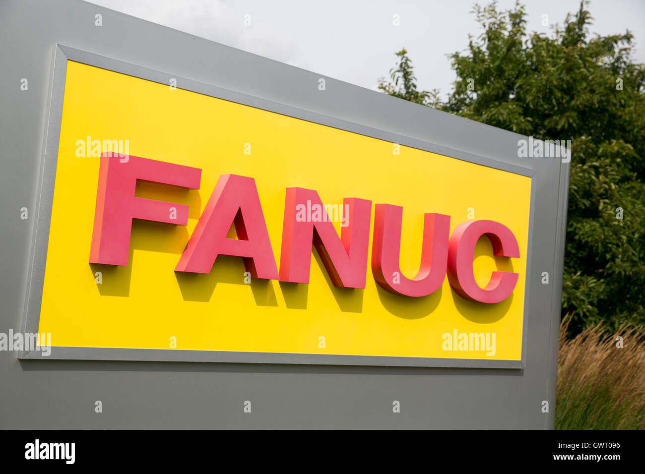 A logo sign outside of a facility occupied by the Fanuc America ...
