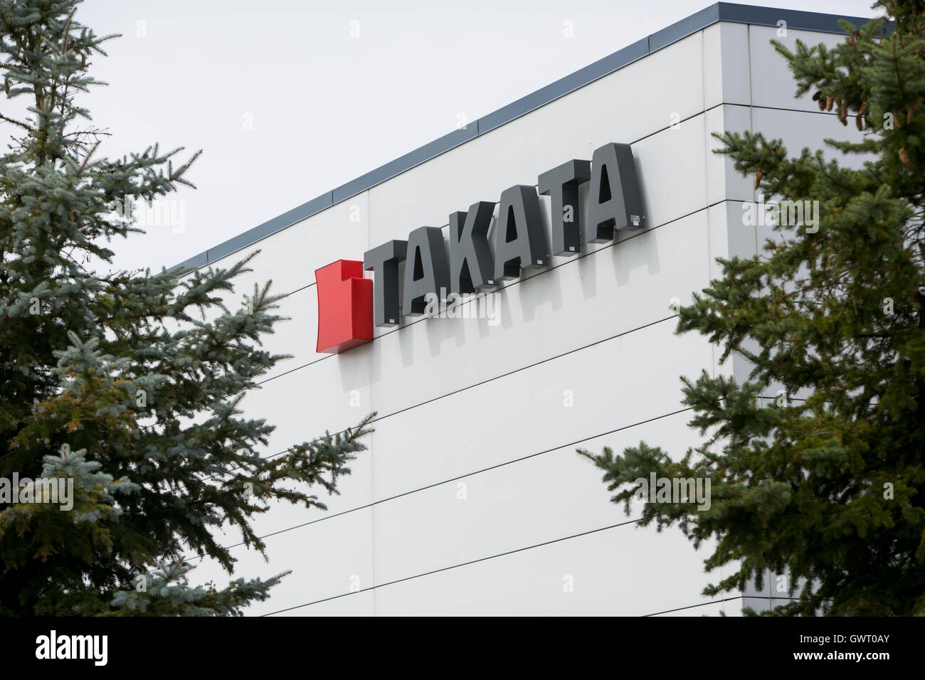 A logo sign outside of a facility occupied by the Takata Corporation in ...