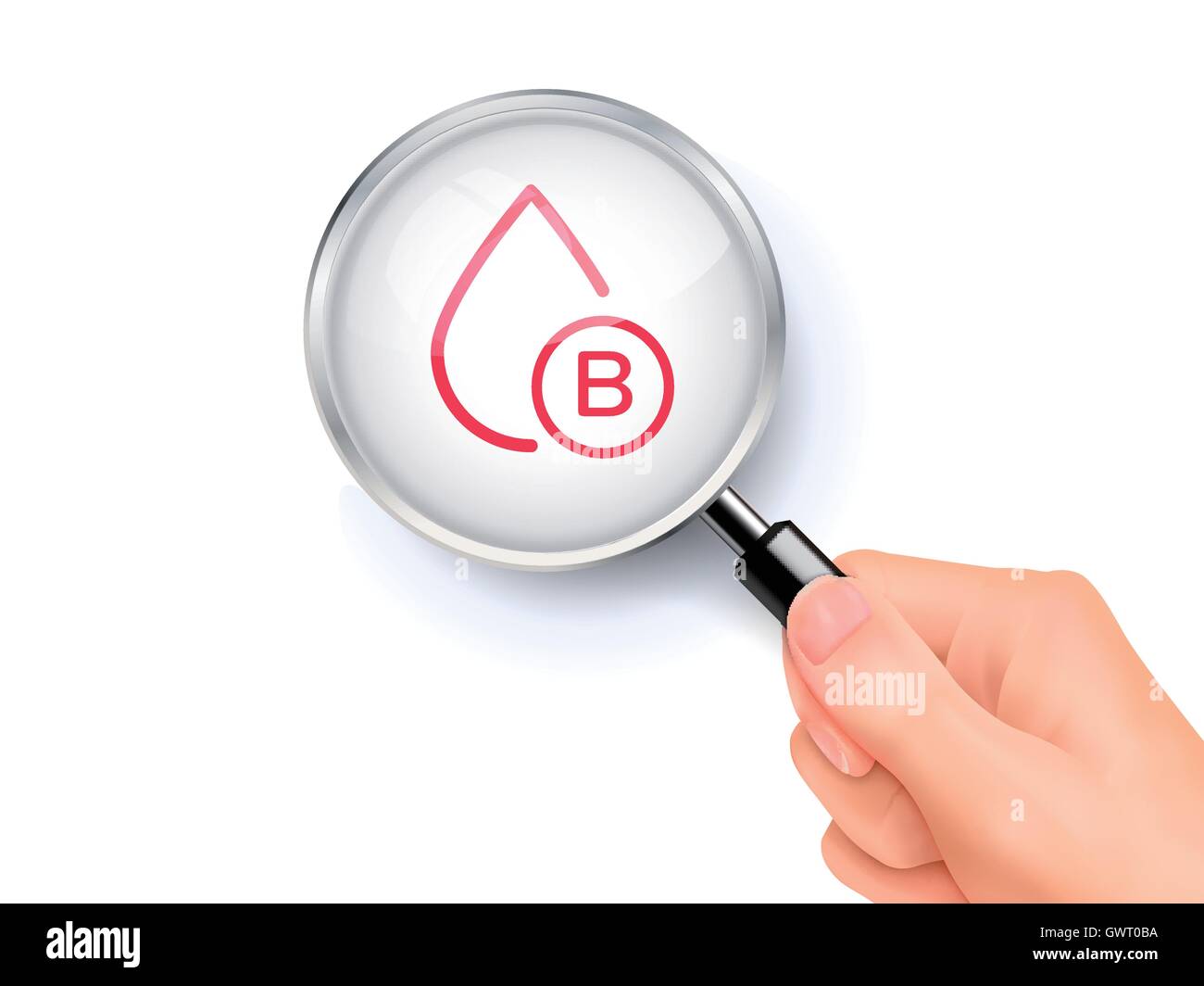 Blood Type B icon sign showing through by magnifying glass held by hand ...