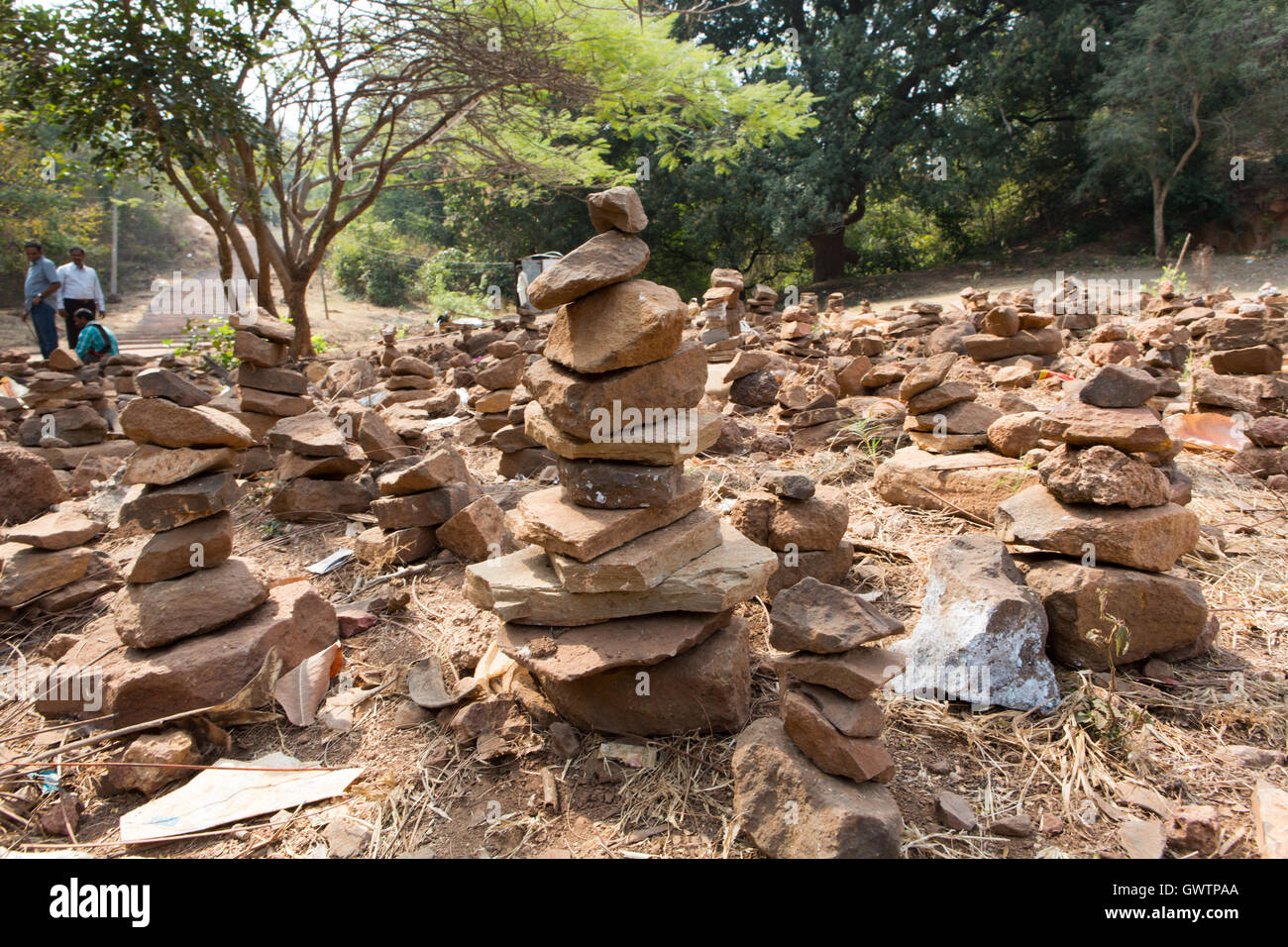 Stacked stones at Anantha Padmanabha Swamy Temple at Ananthagiri Hills ...