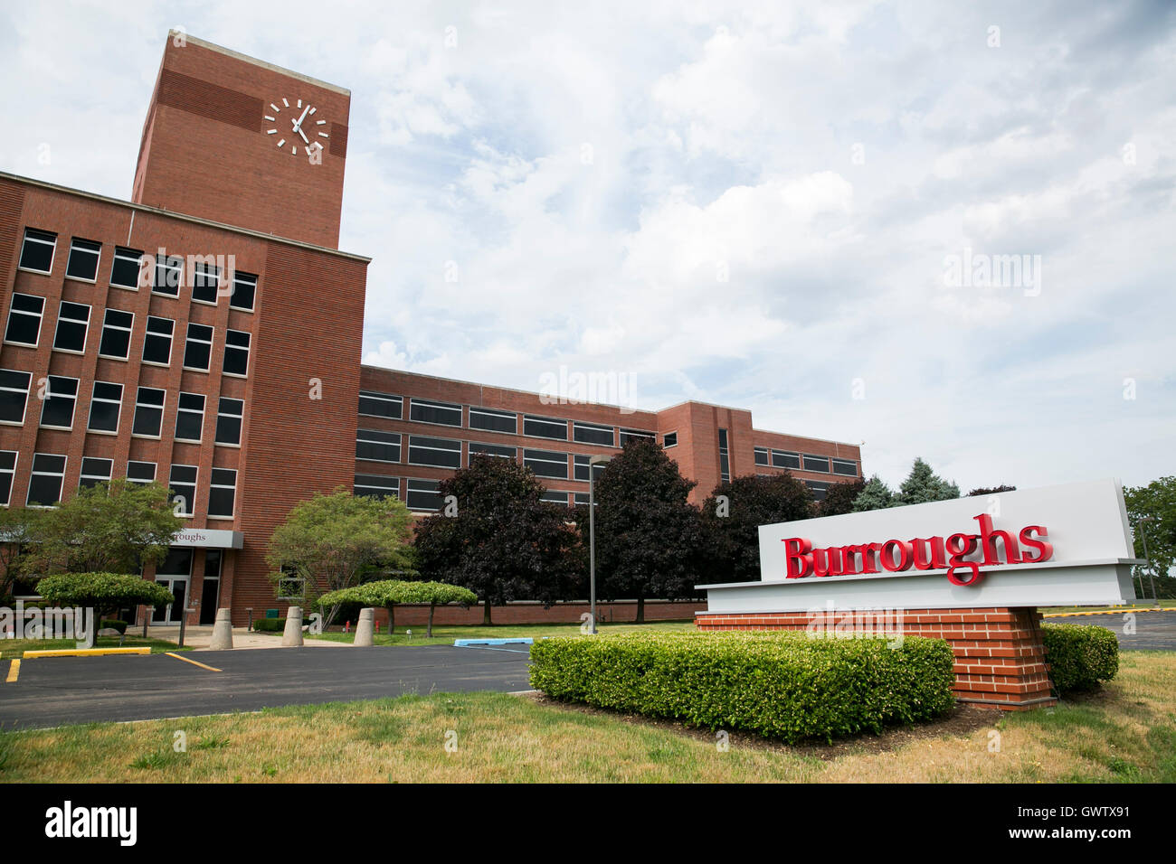 A logo sign outside of the headquarters of Burroughs Inc., in Plymouth ...