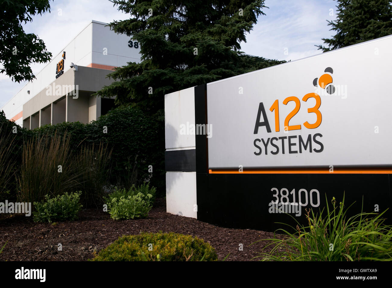 A logo sign outside of a facility occupied by A123 Systems in Romulus, Michigan on July 17, 2016 ...
