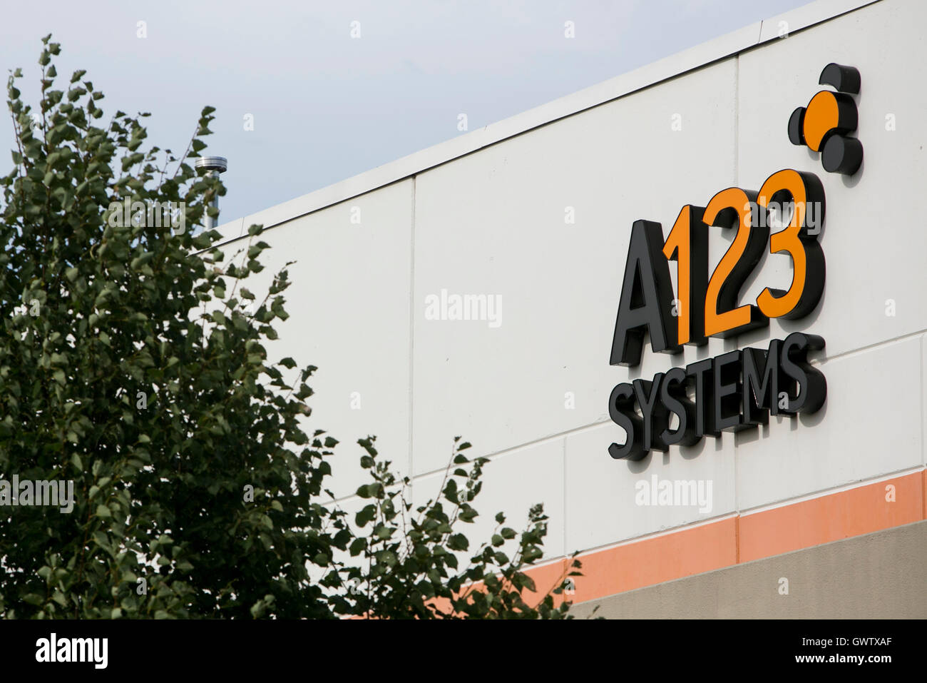 A logo sign outside of a facility occupied by A123 Systems in Romulus, Michigan on July 17, 2016 ...