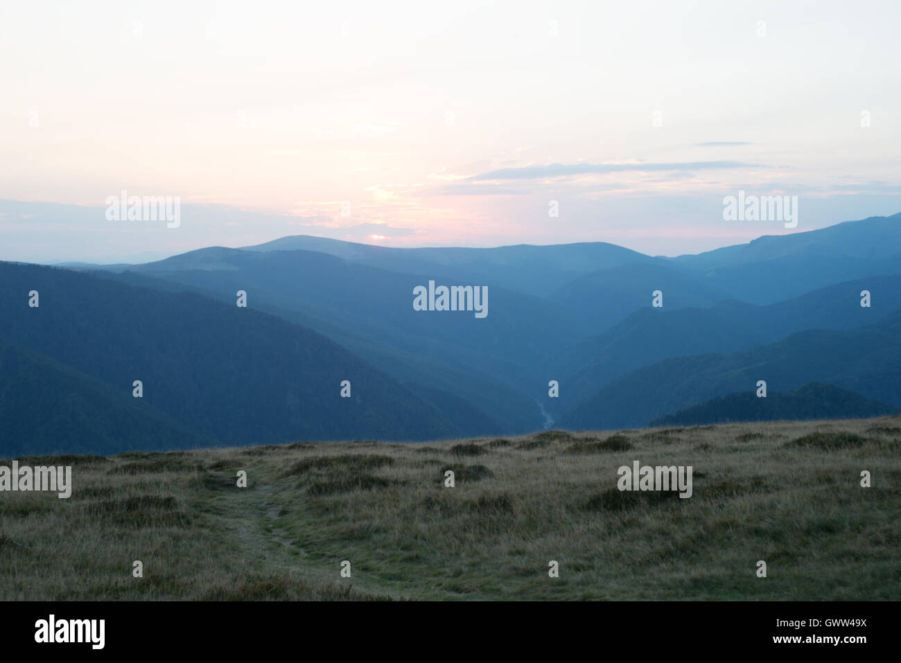 Sunset Mountain plateau at high altitude in Ranca Novaci Stock Photo ...