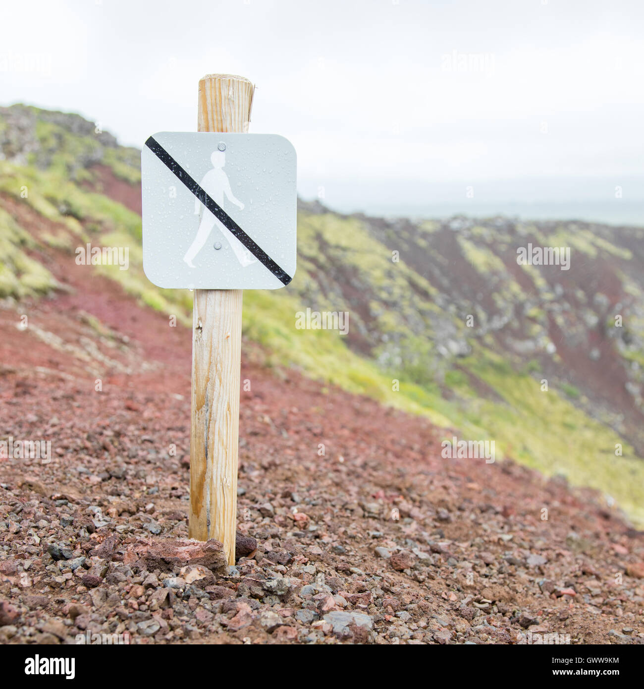 Forbidden to walk over here - Sign in Iceland Stock Photo - Alamy