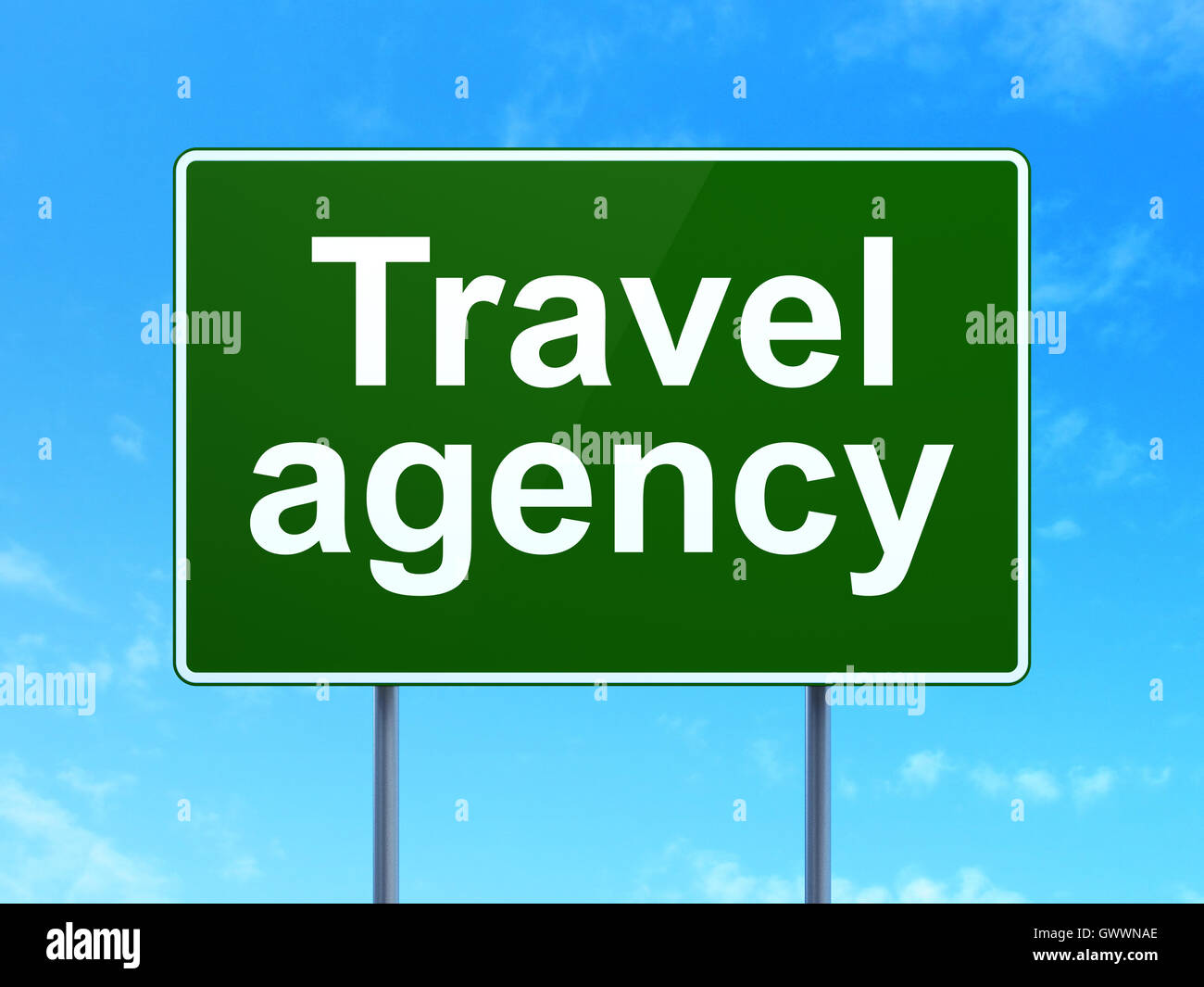 Tourism concept: Travel Agency on road sign background Stock Photo - Alamy