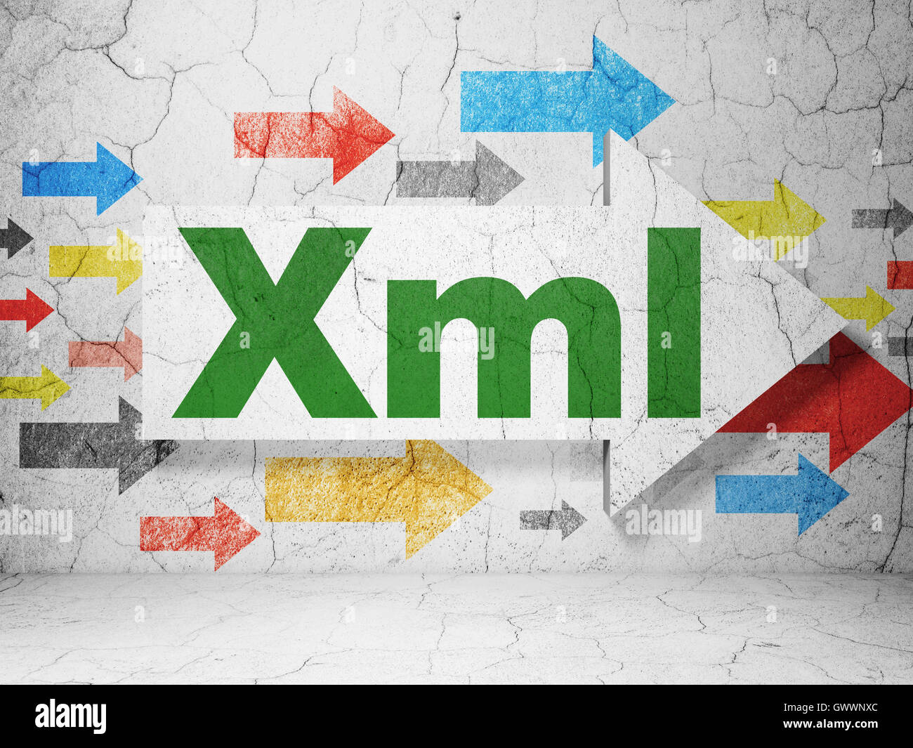 Software concept: arrow with Xml on grunge wall background Stock Photo ...