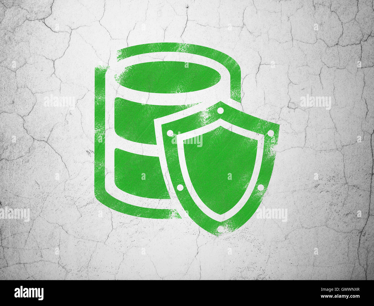 Software concept: Database With Shield on wall background Stock Photo - Alamy