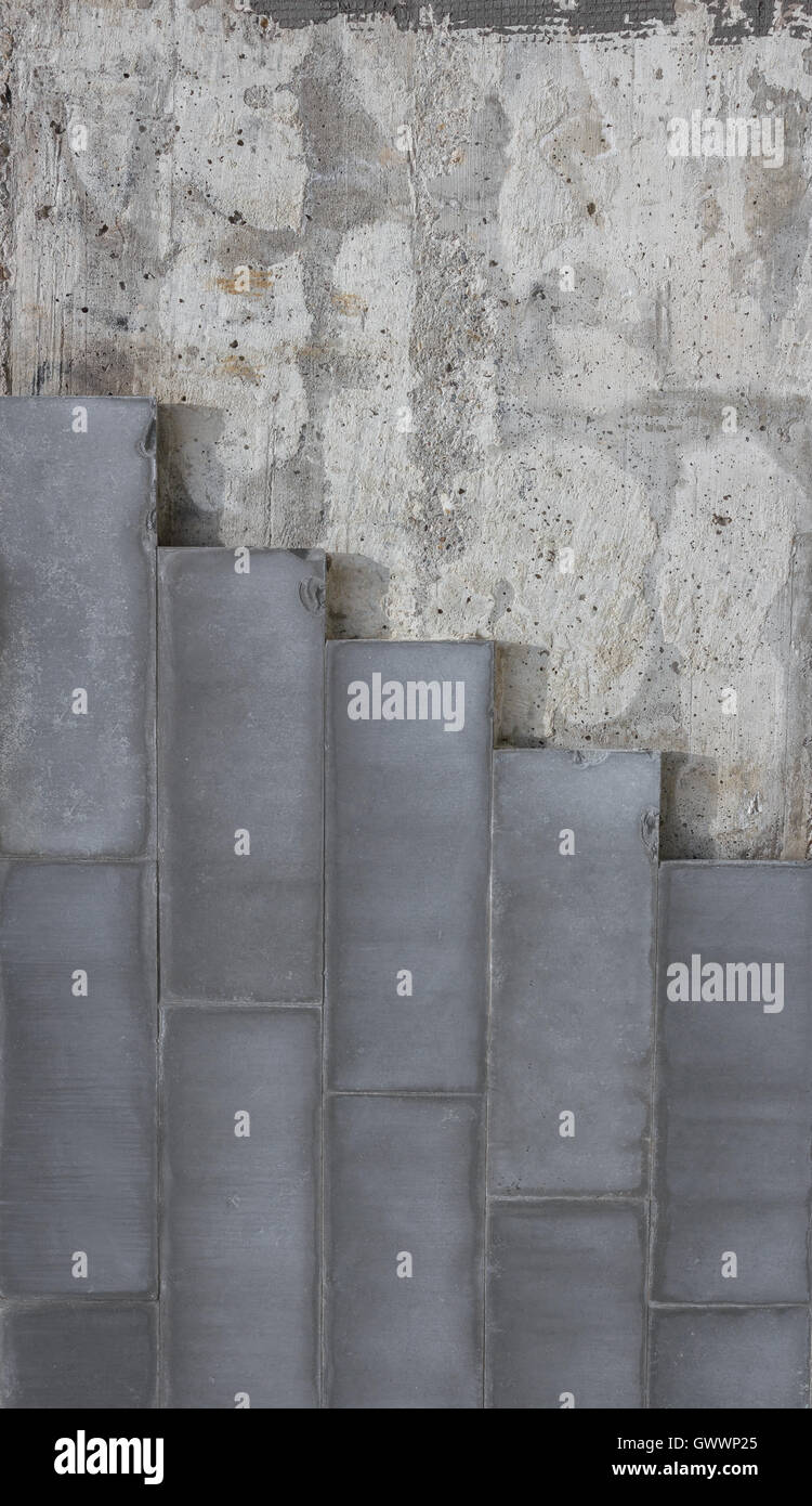 Incomplete and abandoned wall tiles. Vertical background Stock Photo ...