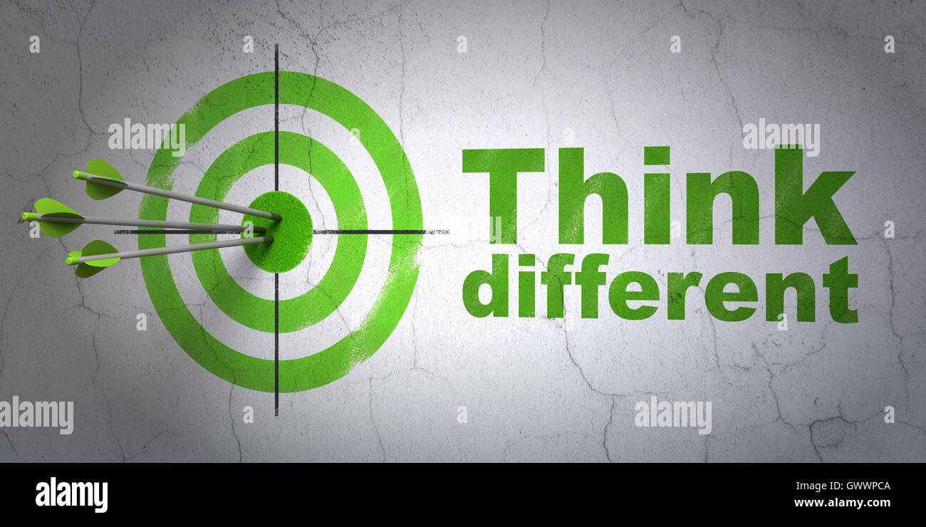 Learning concept: target and Think Different on wall background Stock ...