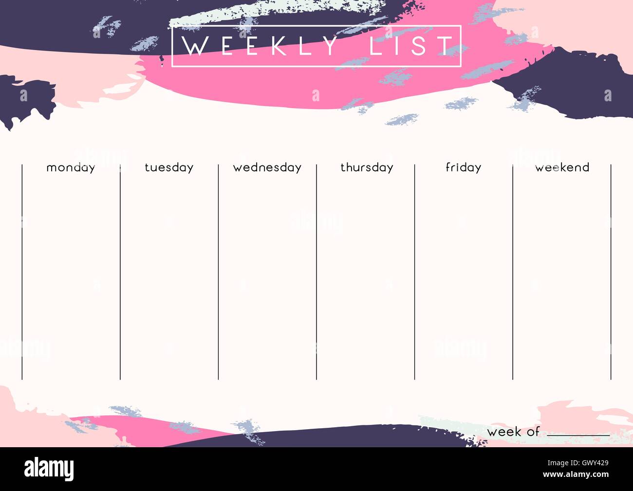 Printable weekly planner template design decorated with hand drawn ...