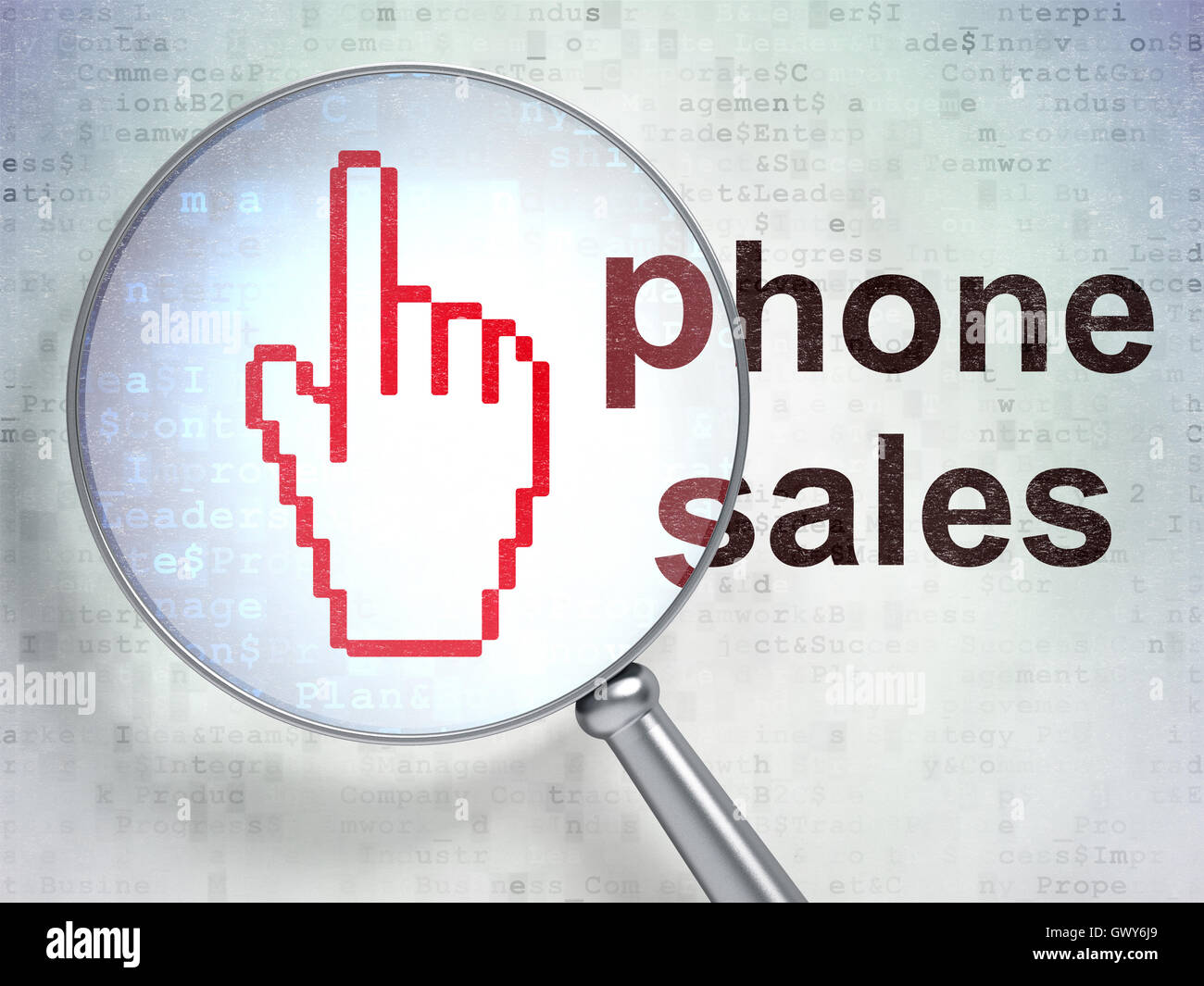 Marketing concept: Mouse Cursor and Phone Sales with optical glass ...