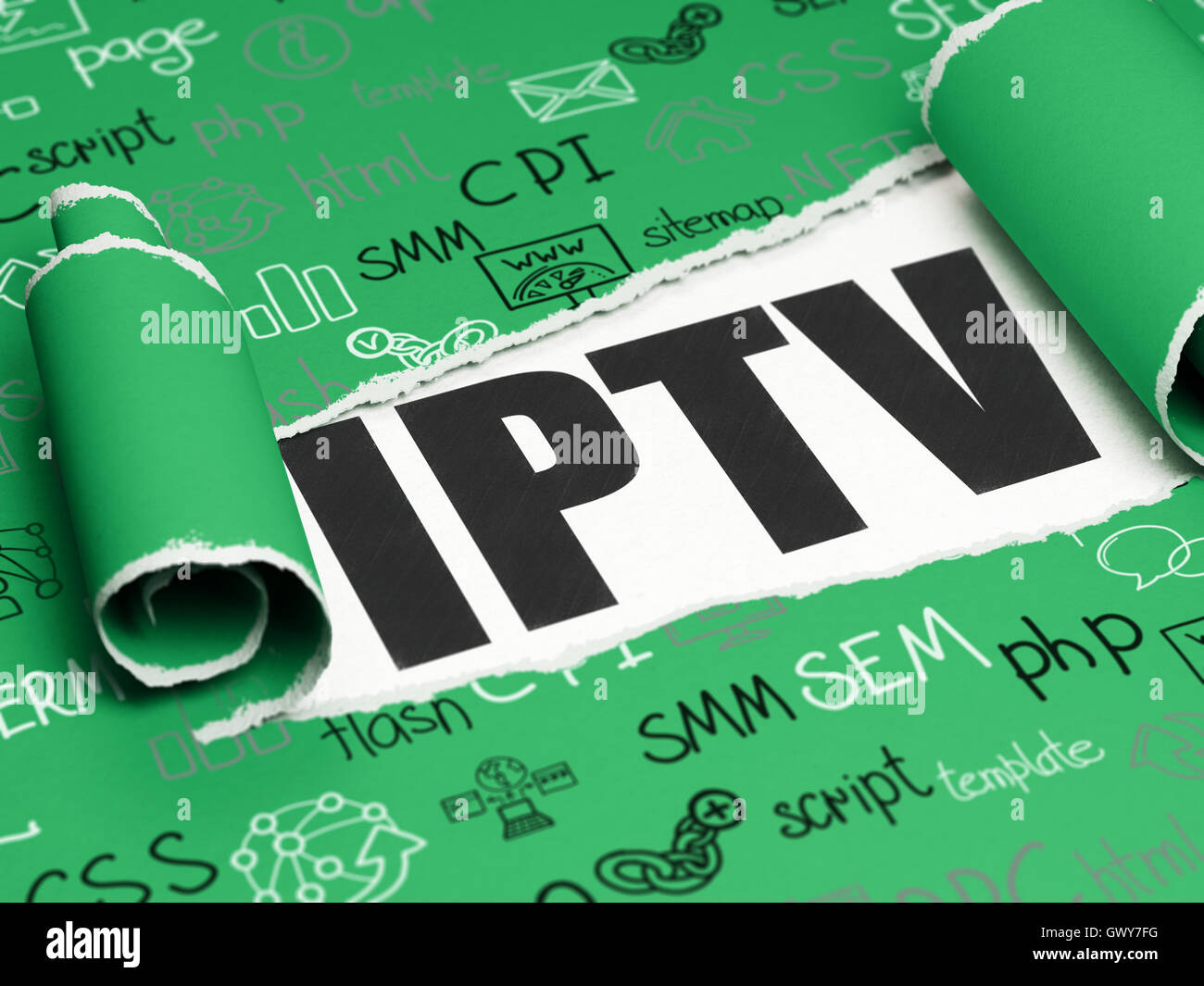Web development concept: black text IPTV under the piece of torn paper Stock Photo - Alamy