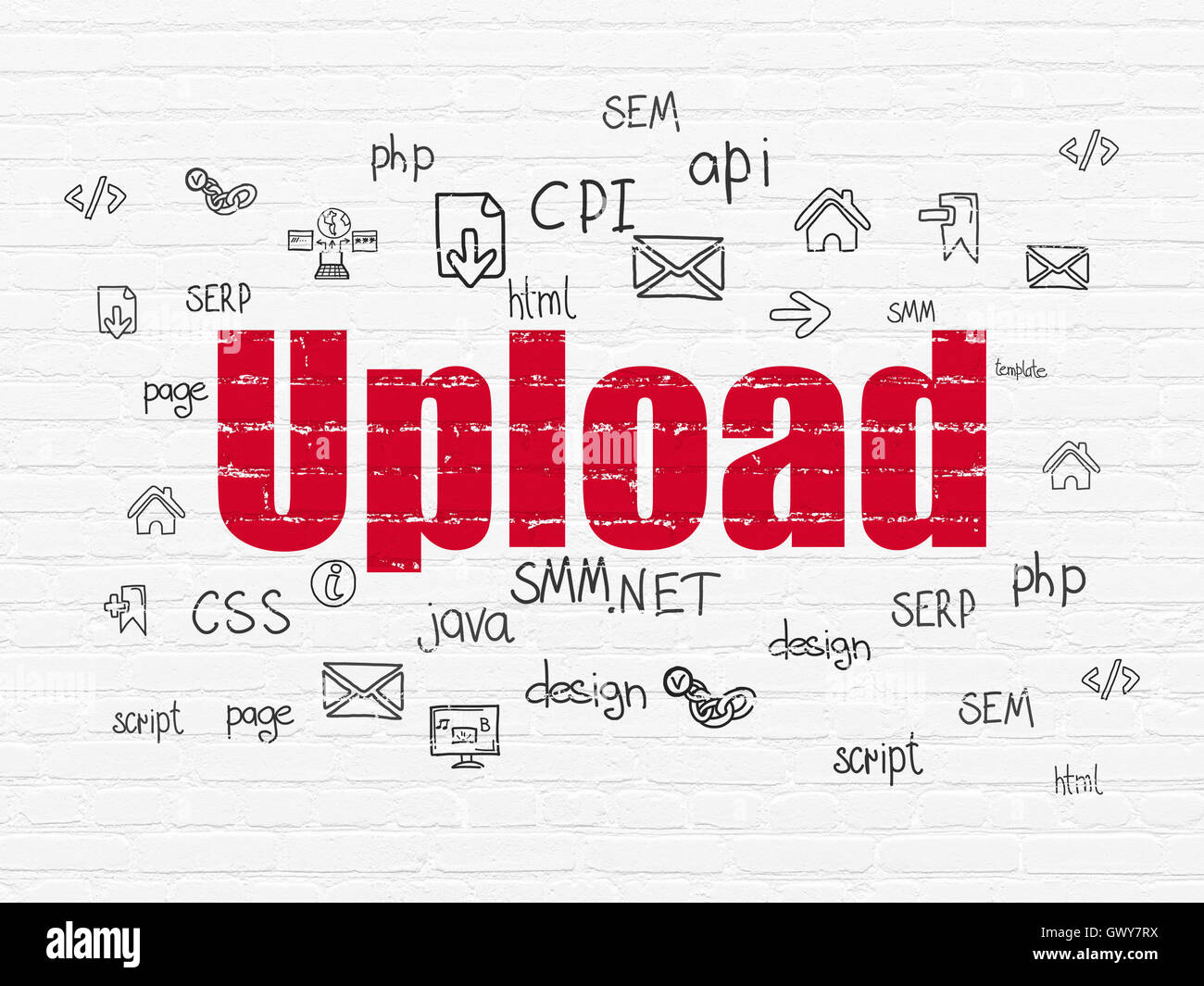 Web development concept: Upload on wall background Stock Photo - Alamy