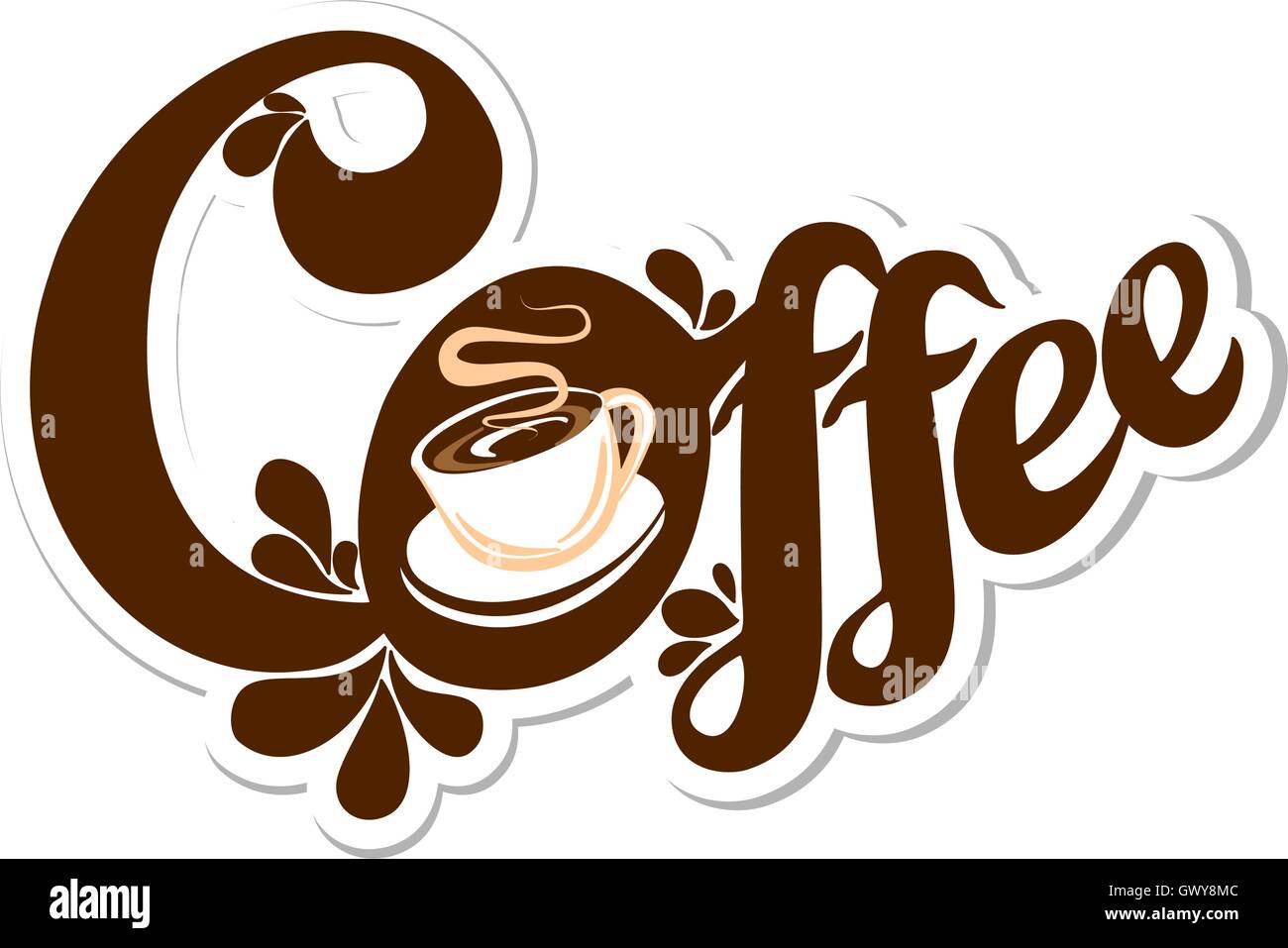 Text logo with a cup of coffee, isolated on white background Stock ...