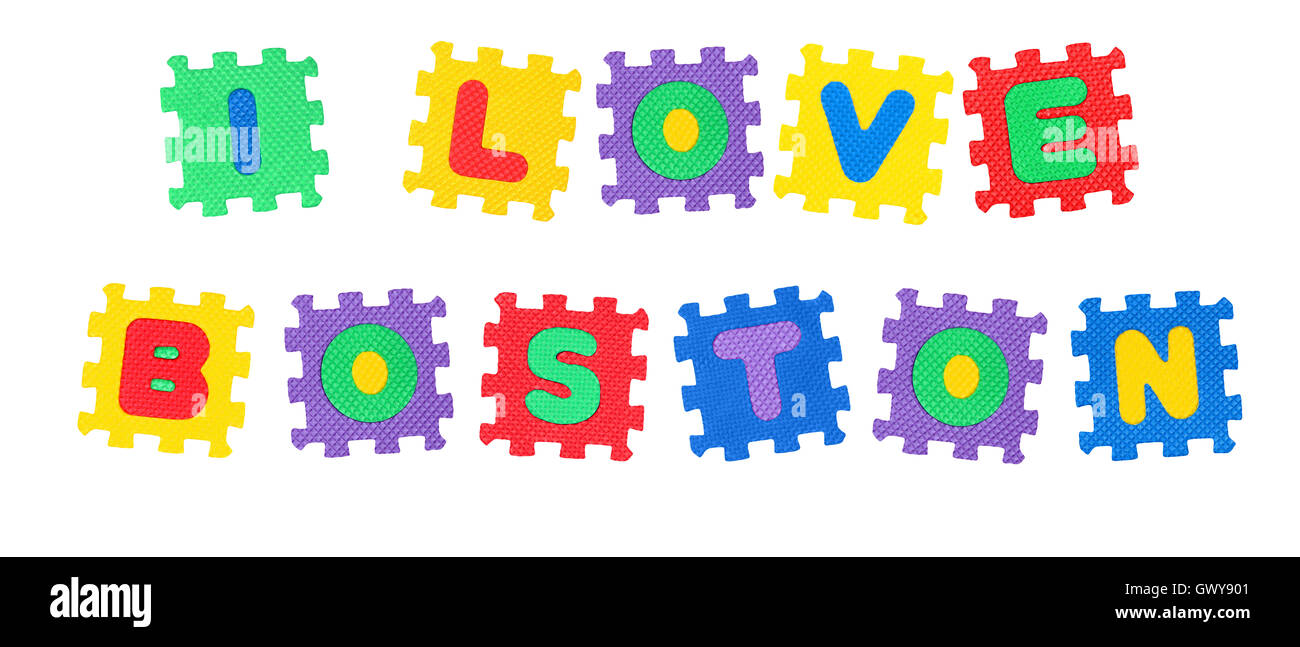 Message I Love Boston, from letters puzzle, isolated on white ...