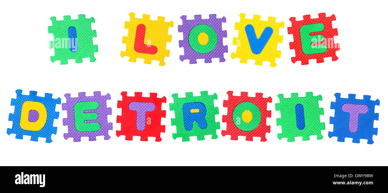 Message I Love Detroit, from letters puzzle, isolated on white ...