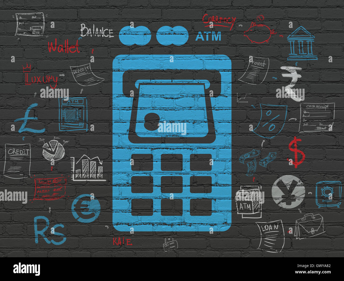 Money concept: ATM Machine on wall background Stock Photo - Alamy