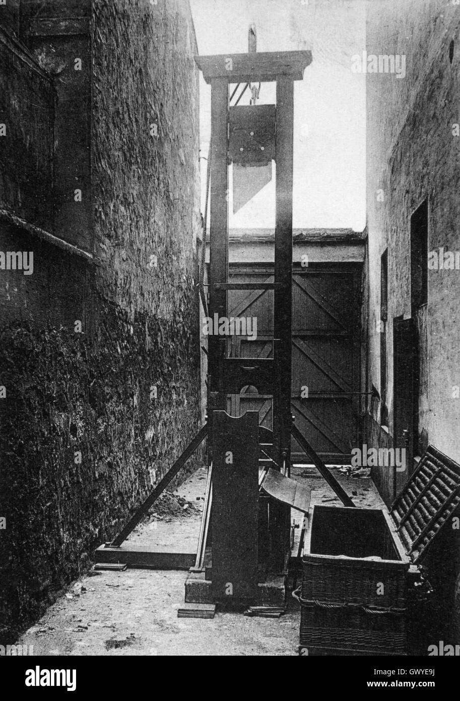 A guillotine in the courtyard of a prison in France - 20th century ...