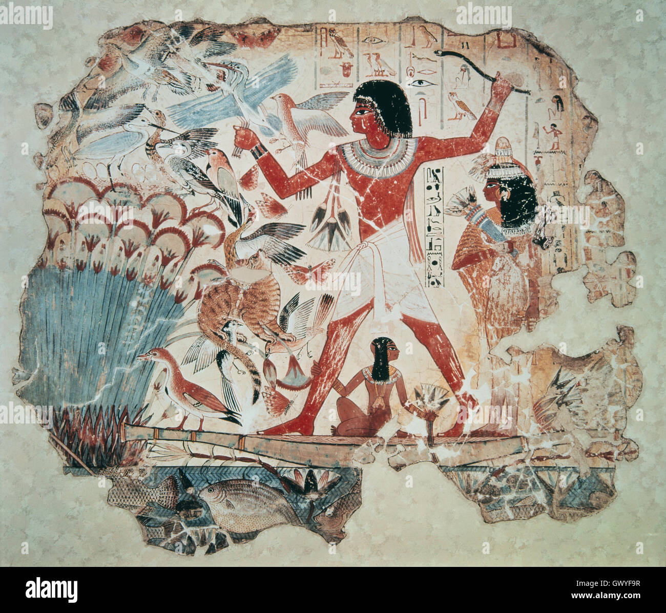Nebamun hunting in the marshes - From Thebes - 1370 B.C Stock Photo - Alamy