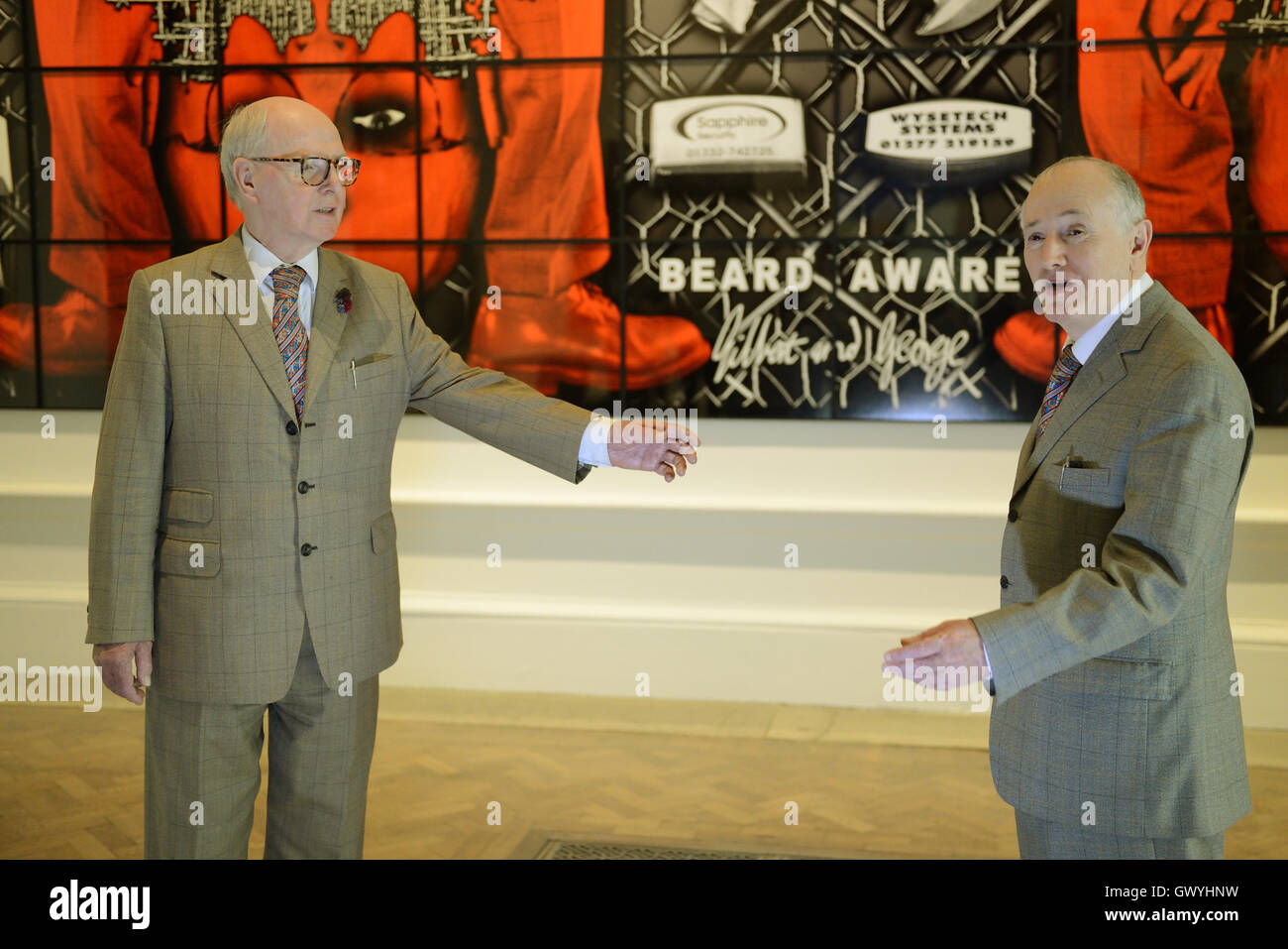 Gilbert & George unveil their new artwork entitled 'BEARD AWARE (2016 ...