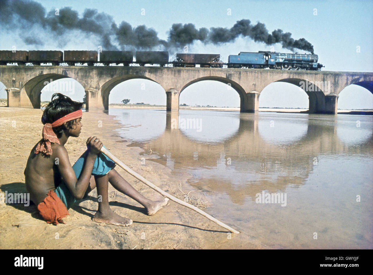A cattle boy sits on the bank of a Ganges tributary as the blue XC ...