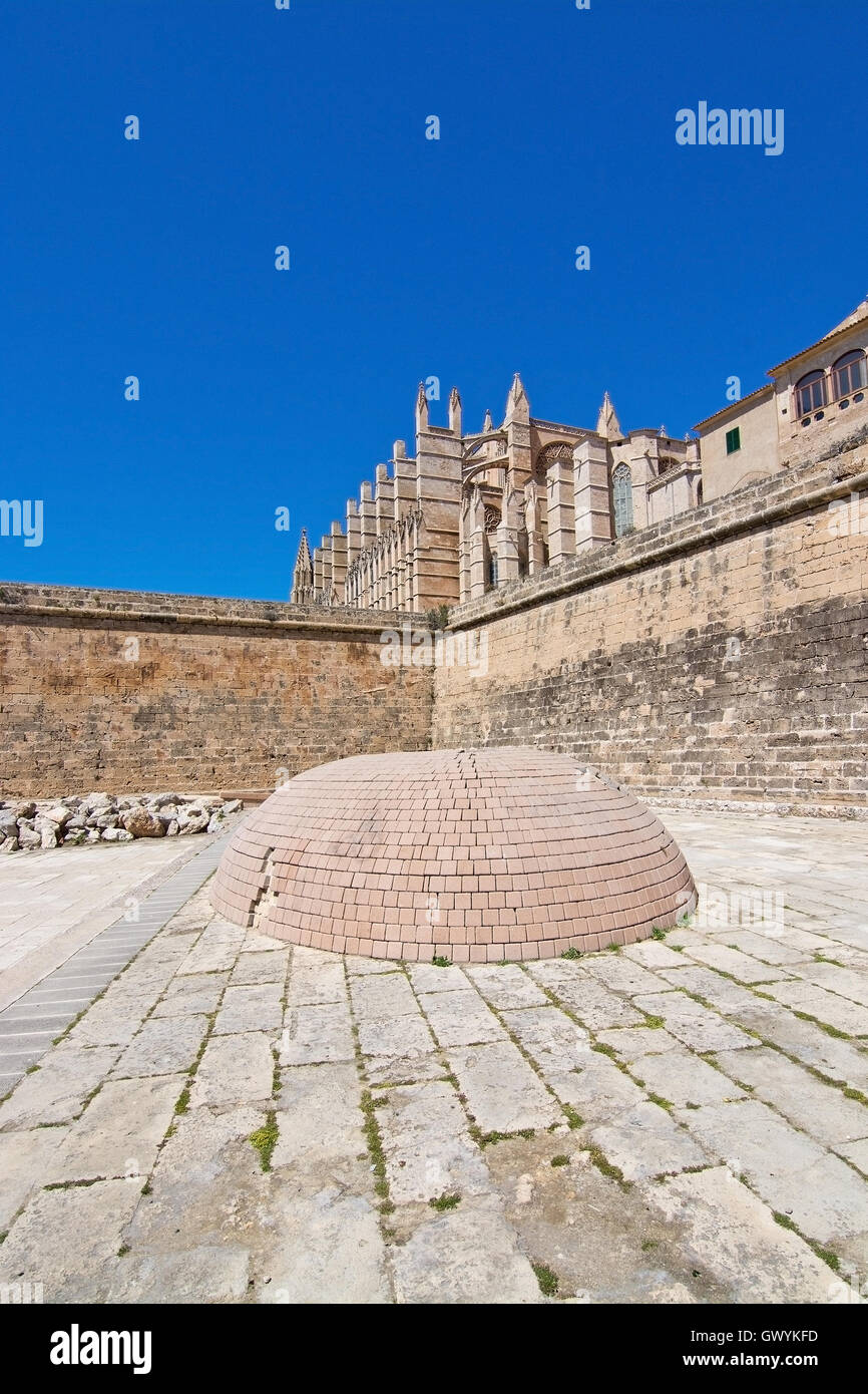 La Seu Cathedral and round stone structure from Dalt Murada in Palma de ...