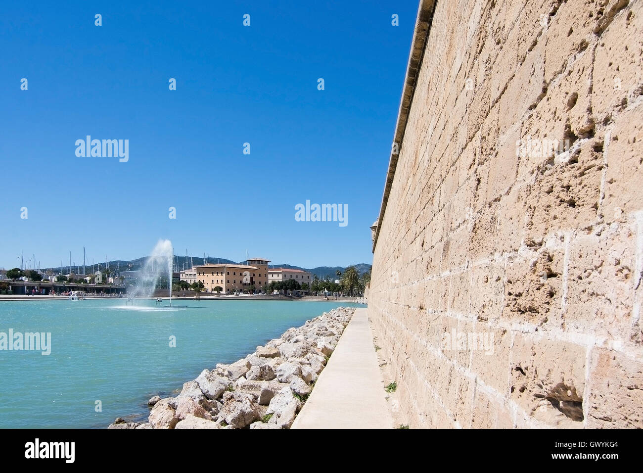 La Seu Cathedral and fountain from Dalt Murada in Palma de Mallorca ...
