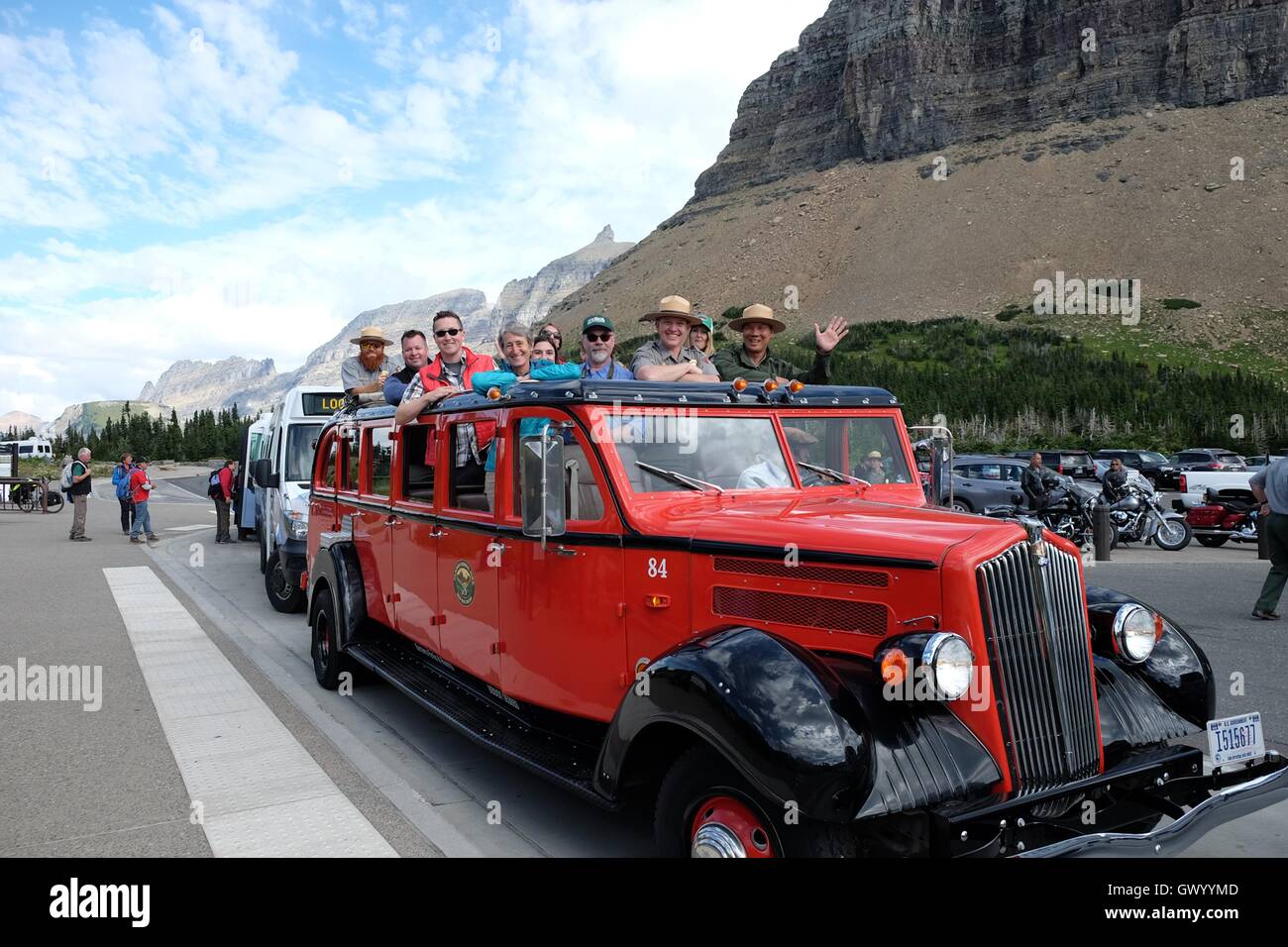Red bus tours glacier national hi-res stock photography and images - Alamy