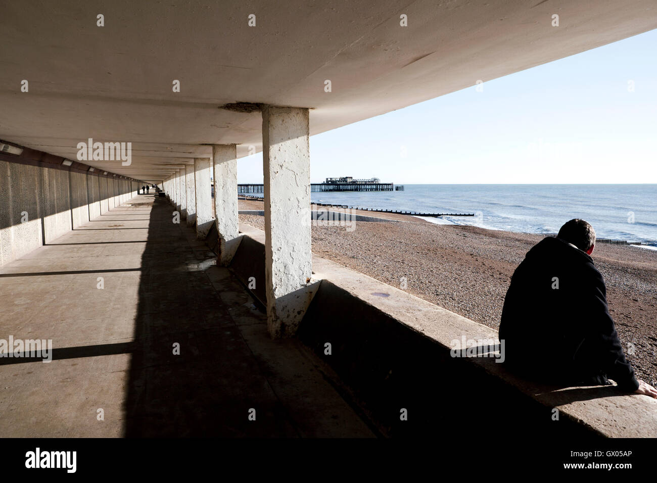 Hastings Pier. A lower deck of coast promenade. Color photograph ...