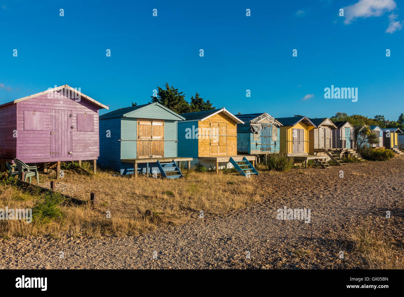 Colourful Beach Huts Evening Light Seasalter Whitstable Kent Stock ...