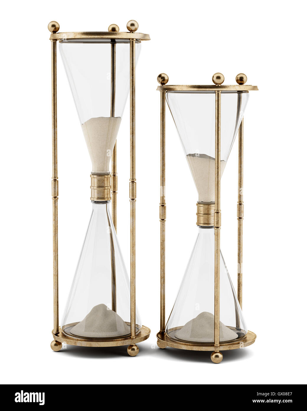 two vintage hourglasses isolated on white background Stock Photo - Alamy