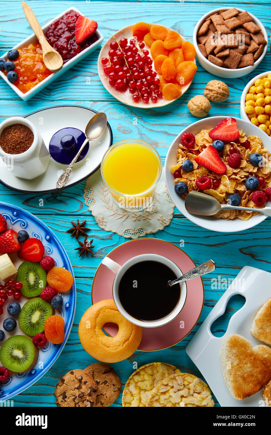 Breakfast buffet healthy continental coffee orange juice fruit salad ...