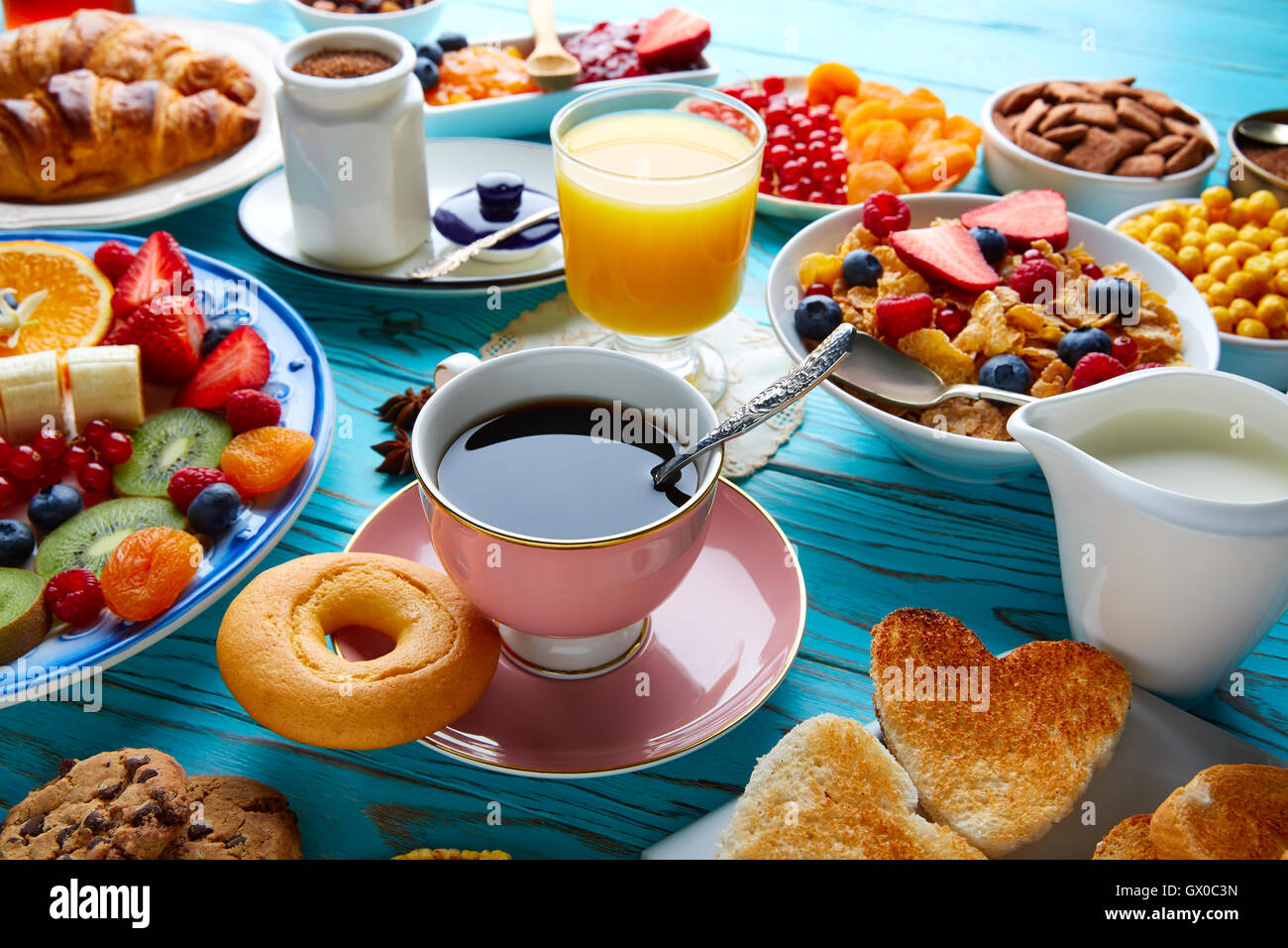 Breakfast buffet healthy continental coffee orange juice fruit salad ...